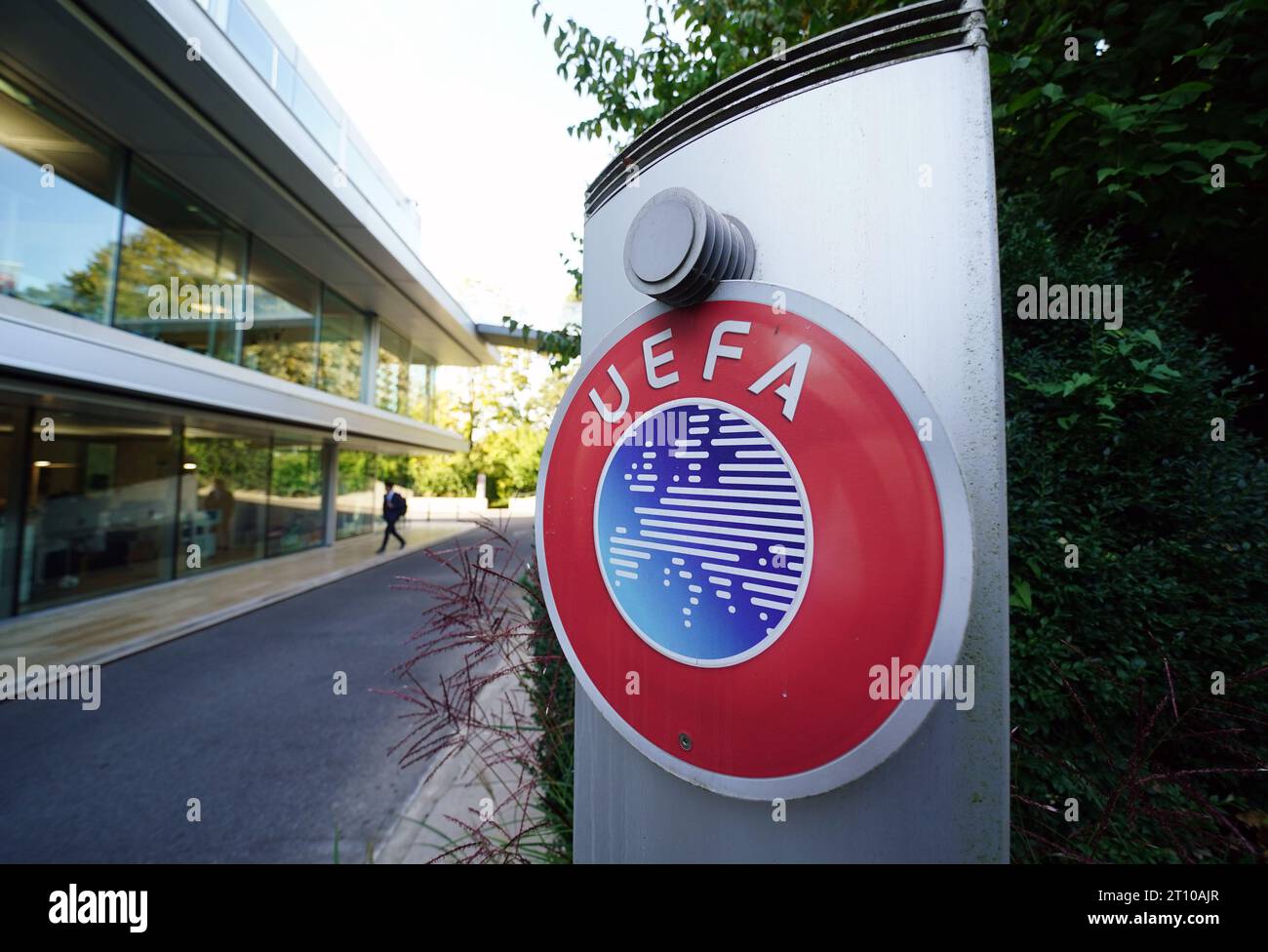 A general view of UEFA signage outside ahead of the Euro 2028 and Euro ...