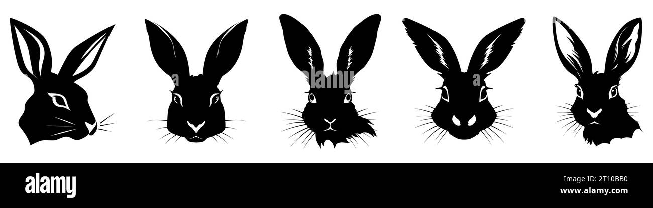 Rabbit black silhouettes. Set of Easter bunny icons isolated on white ...