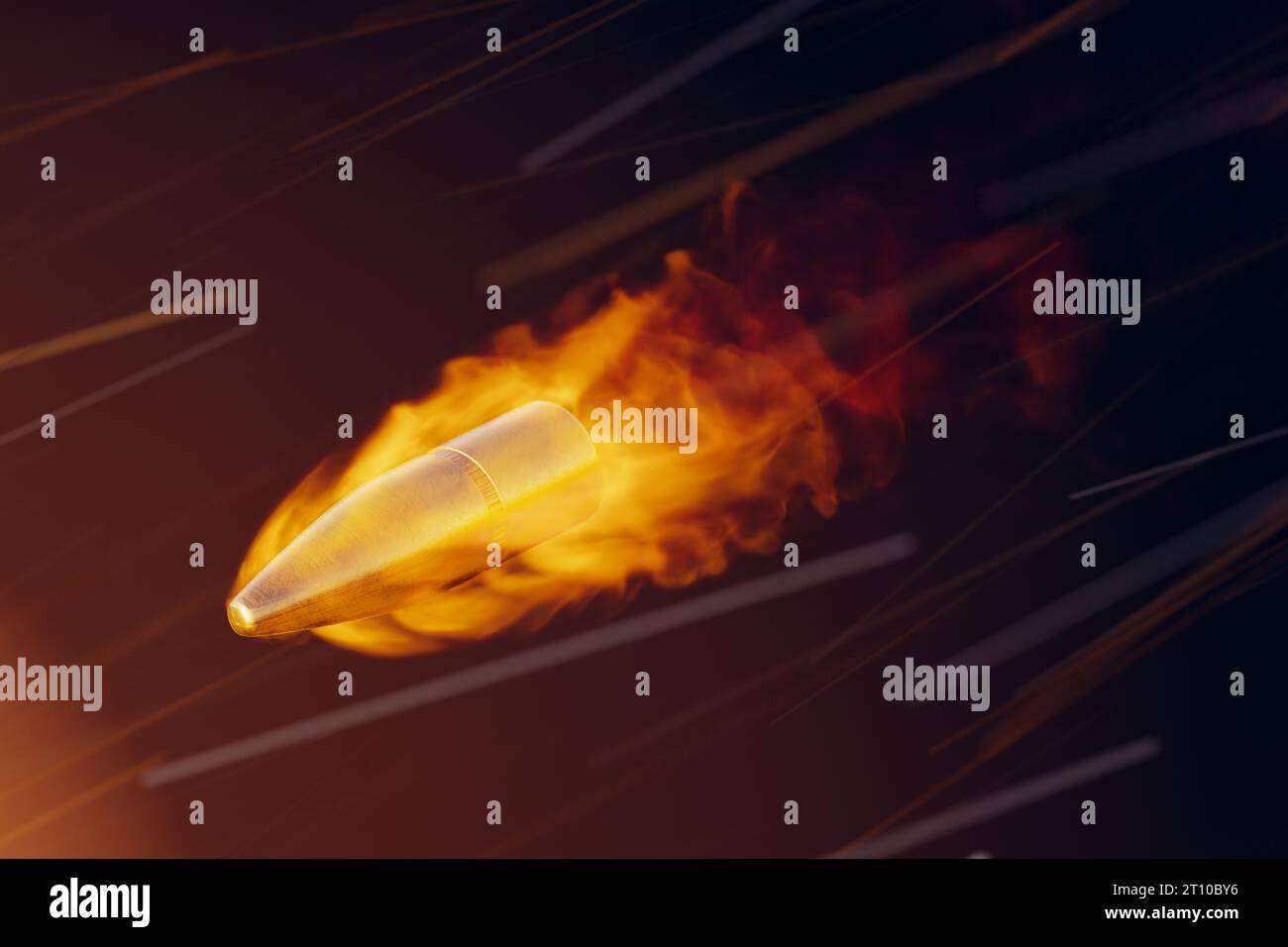 Realistic flying bullet in slow motion. Slowly moving orange turbulent ...