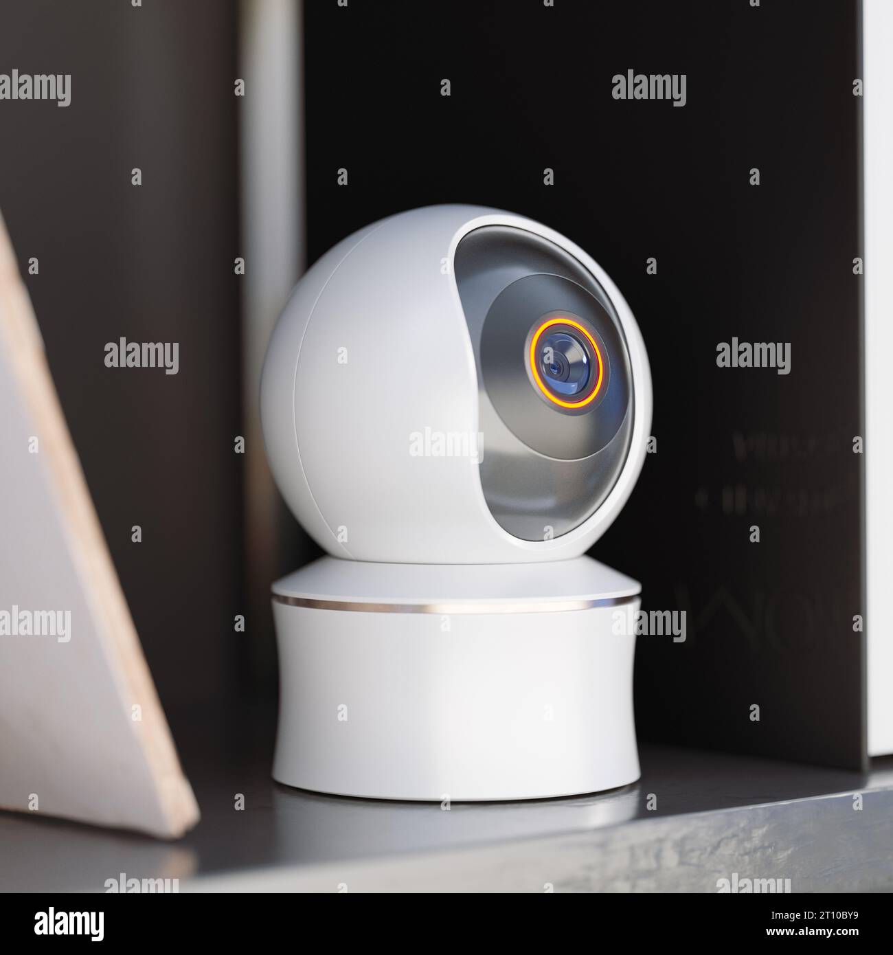 White spherical smart camera watching and recording from an office ...