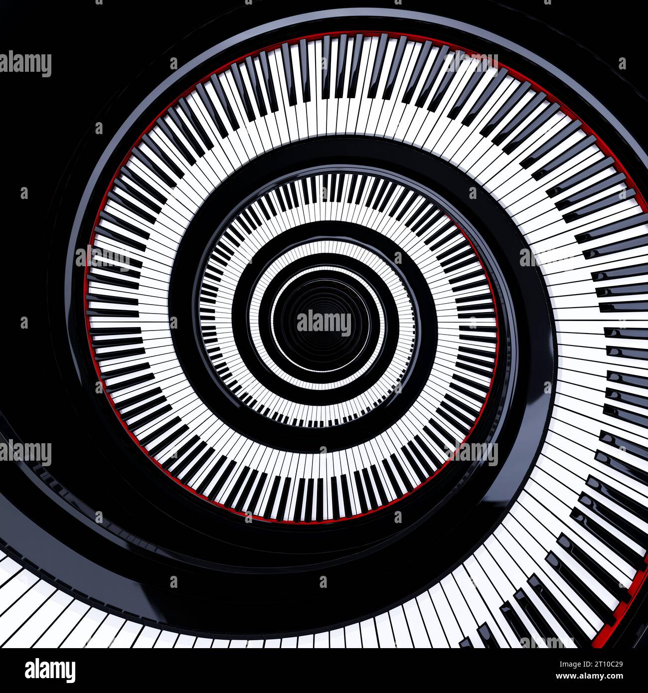 An enchanting 3D rendering of an endless spiral formed by piano keys ...