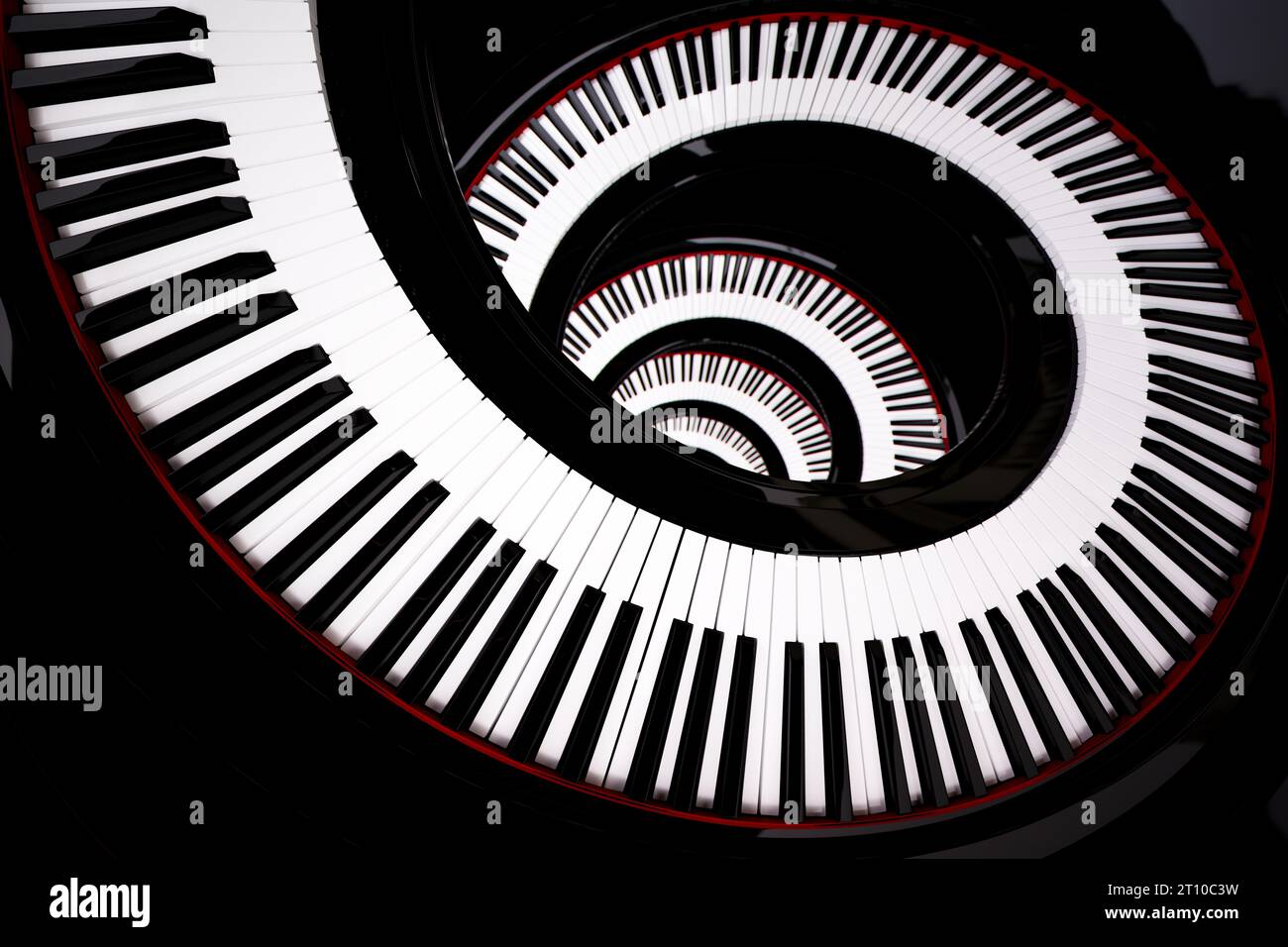 An enchanting 3D rendering of an endless spiral formed by piano keys ...