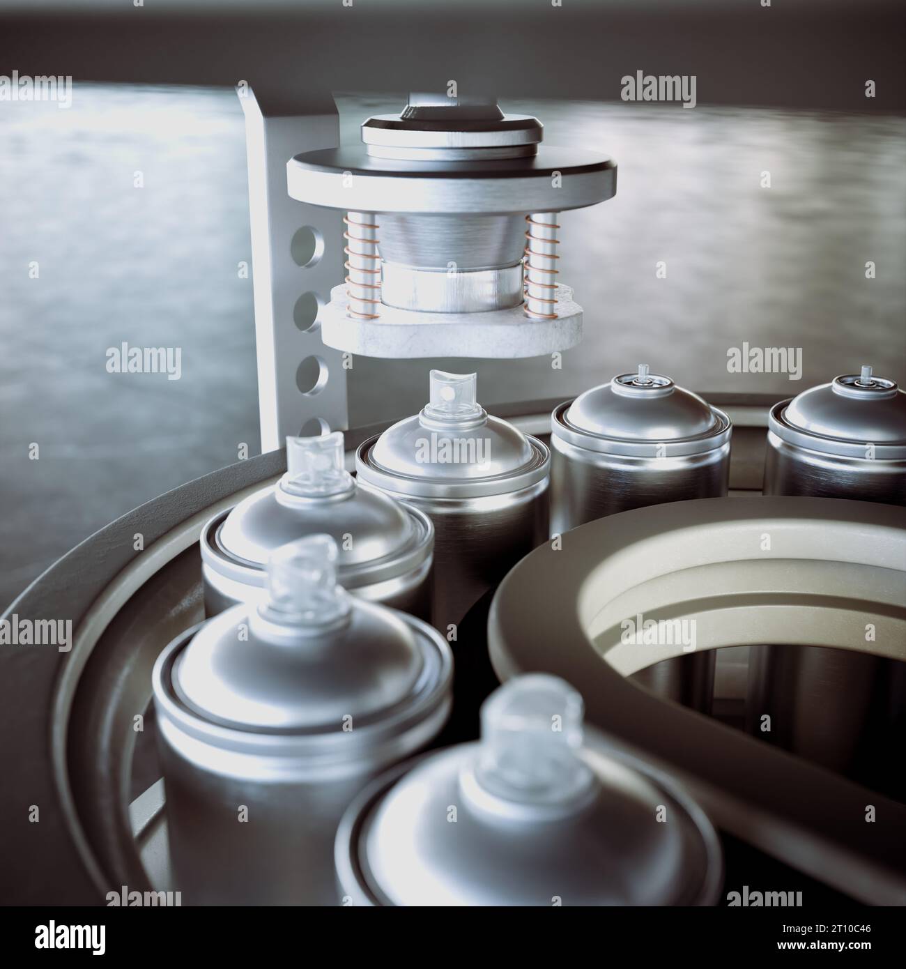 An industrial factory production line manufacturing packaging with rows ...