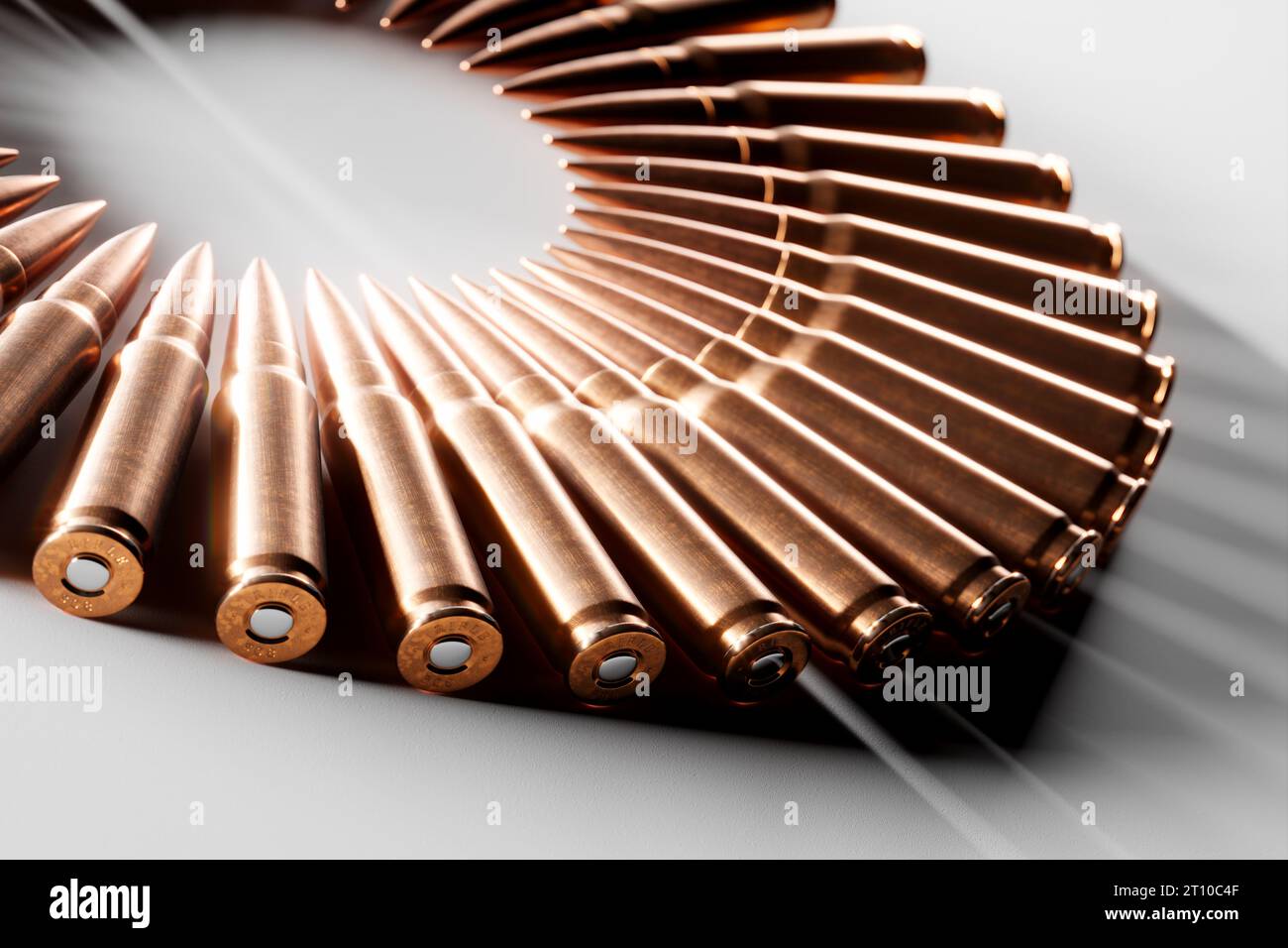 A close-up 3D rendering of sniper ammunition arranged in a circular ...