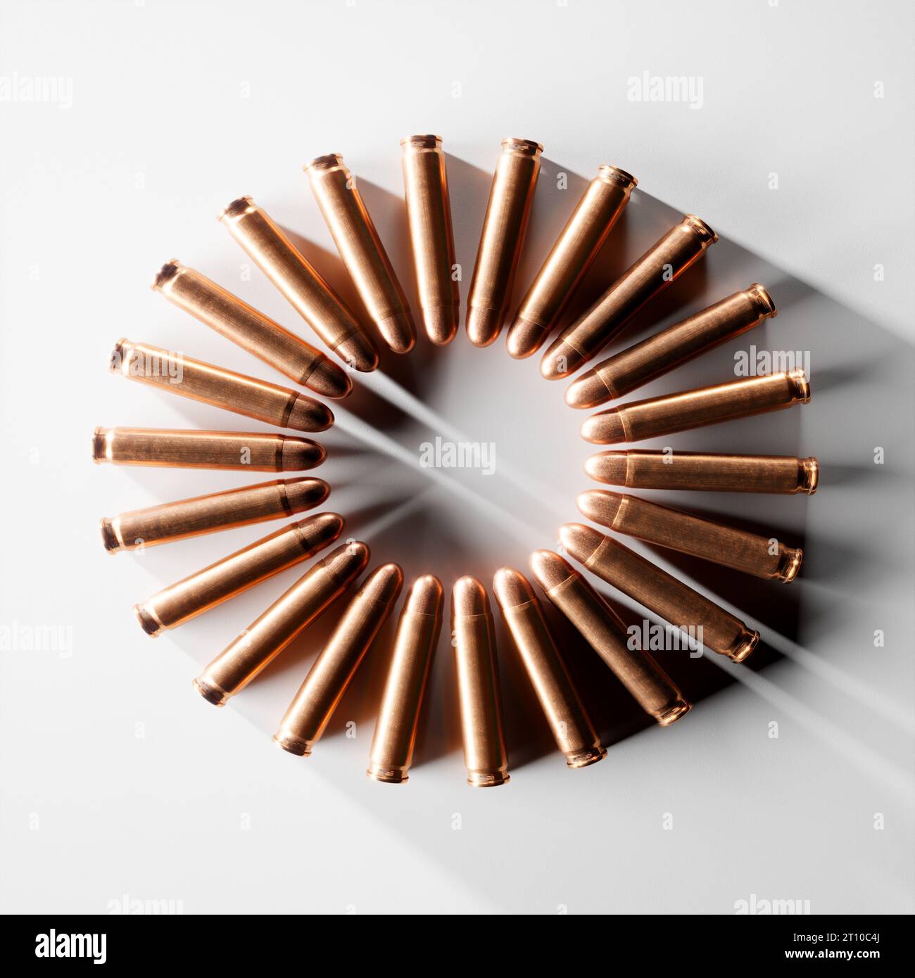 A close-up 3D rendering of sniper ammunition arranged in a circular ...