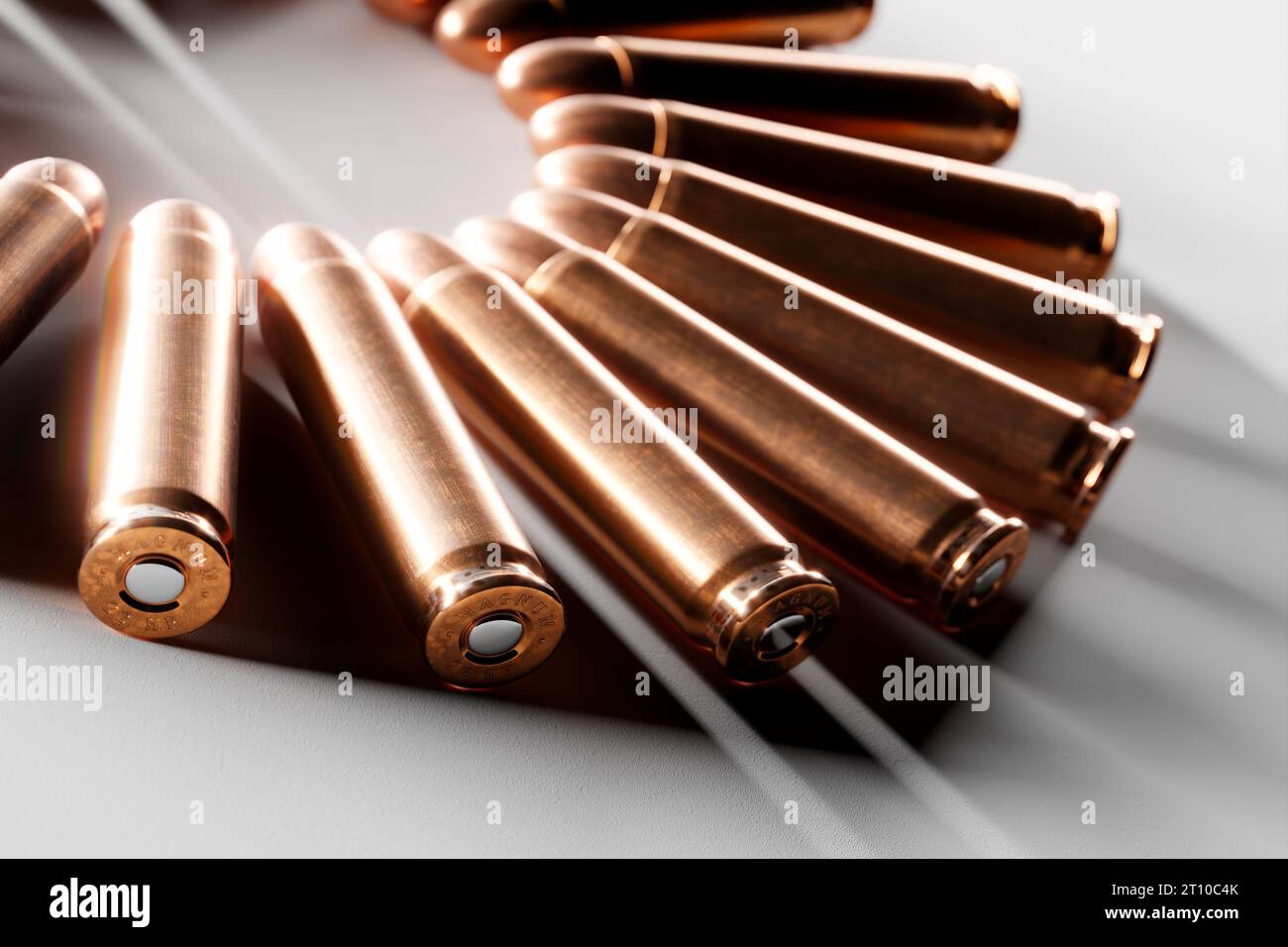 A close-up 3D rendering of sniper ammunition arranged in a circular ...