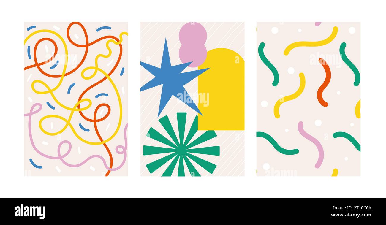 Naive groovy abstract shapes set. Brutal contemporary figure star oval ...