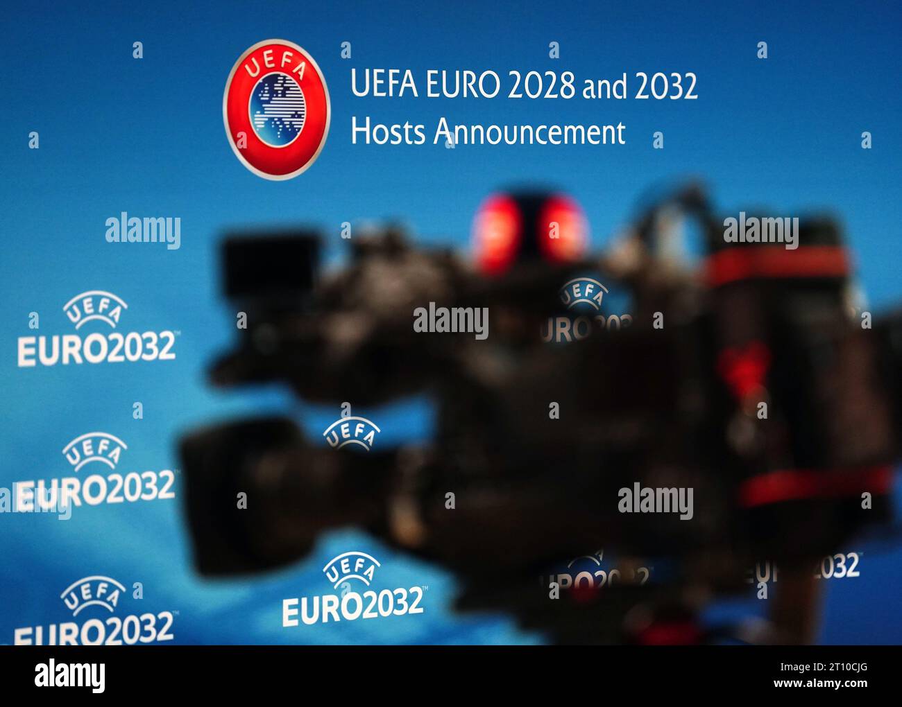 A television camera set up ahead of the Euro 2028 and Euro 2032 hosts ...