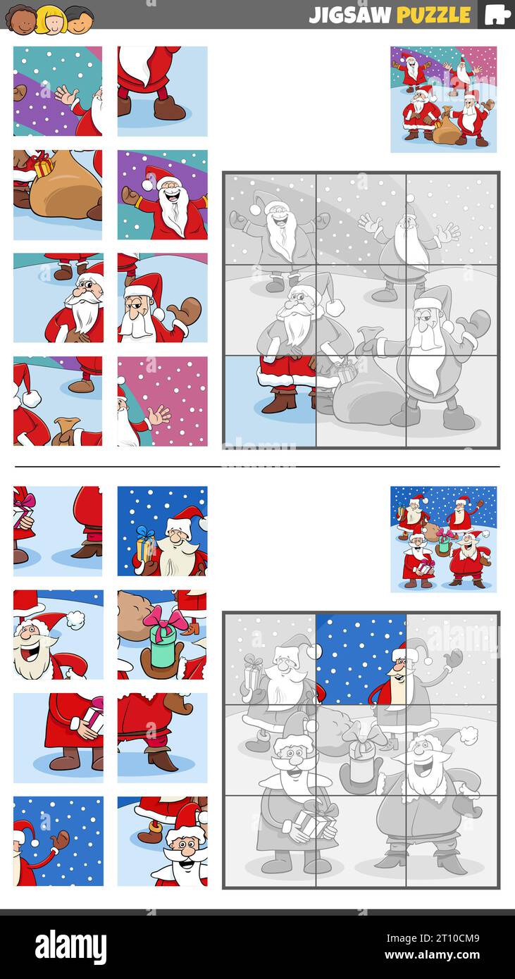 Cartoon illustration of educational jigsaw puzzle activities set with ...