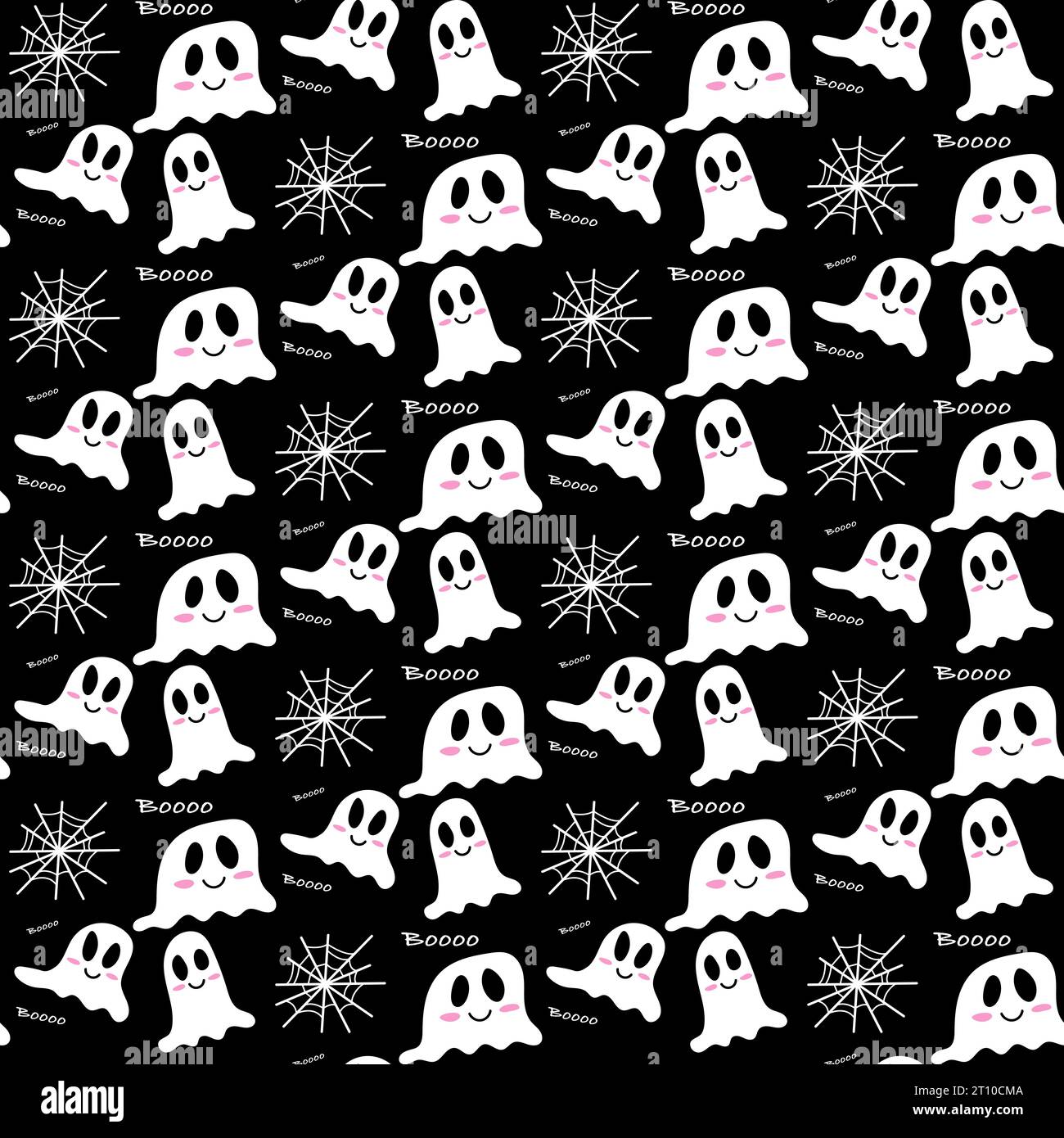 Cute Halloween seamless vector pattern with ghosts, boo, spider web on ...