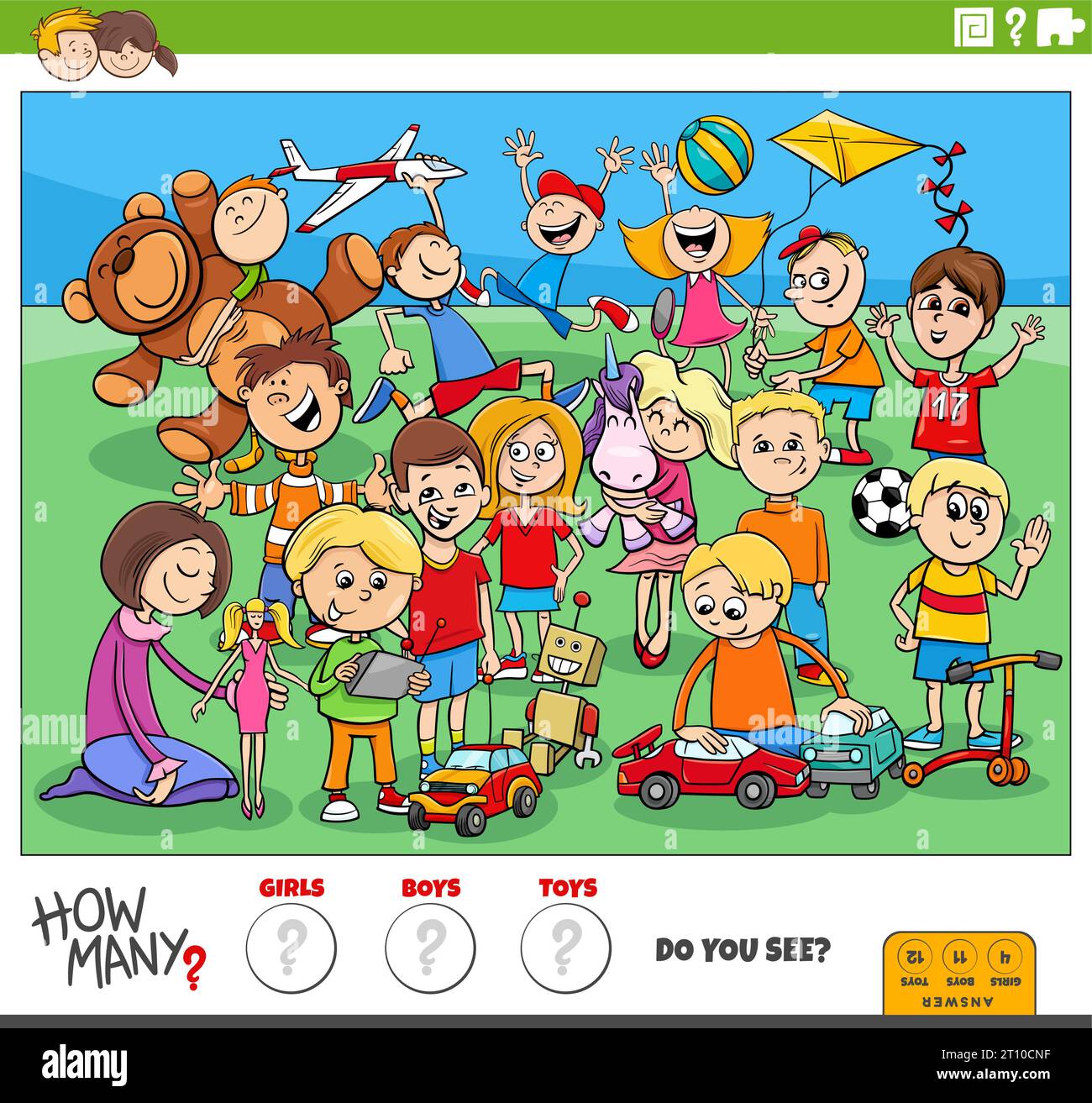 Illustration of educational counting activity with cartoon children and ...