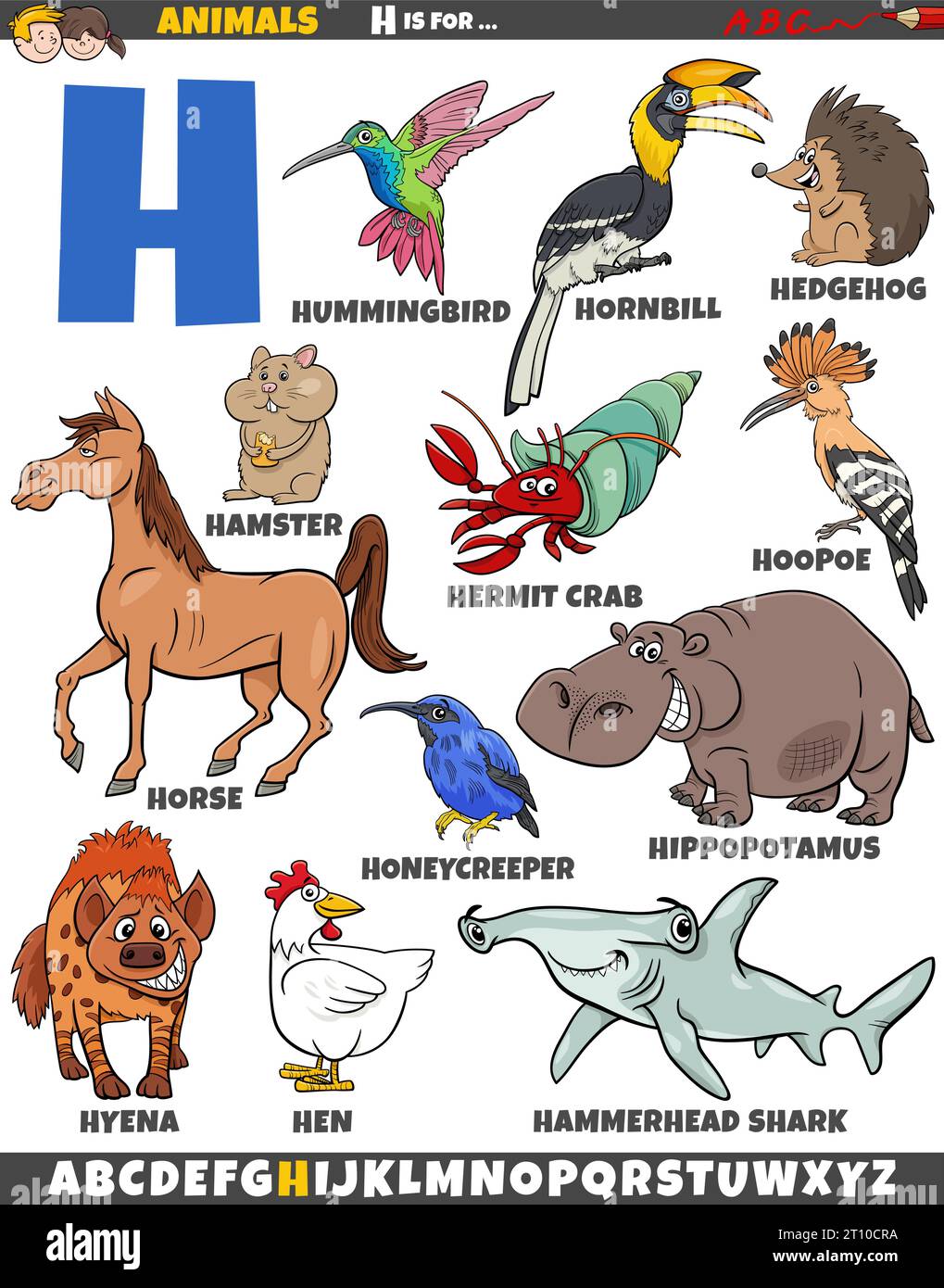 Cartoon illustration of animal characters set for letter H Stock Vector ...
