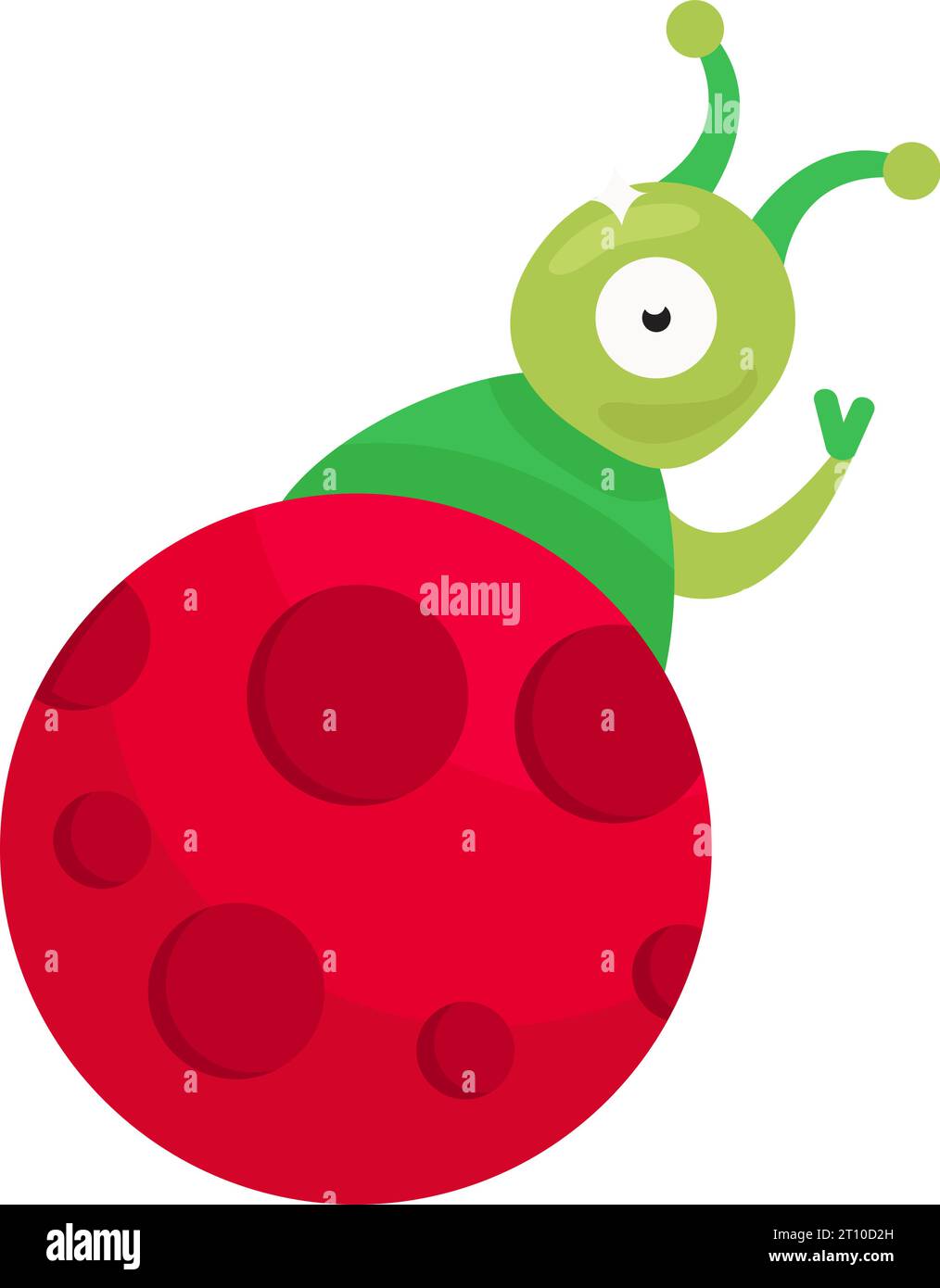 Green alien greeting on waving hand from another planet. Contact with ...