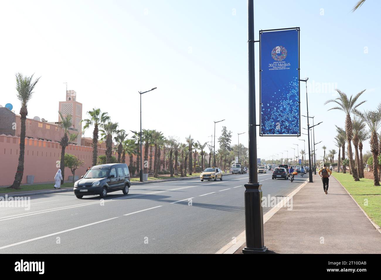 Marrakech, Morocco. 9th Oct, 2023. A poster of the World Bank Group and International Monetary ...