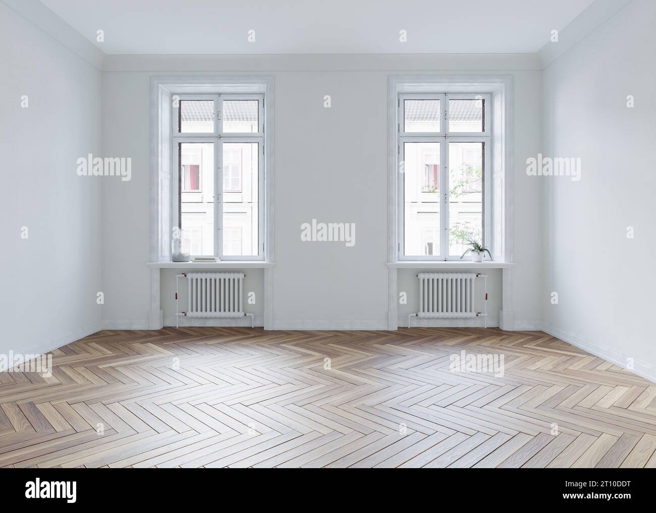 Empty living room interior design with windows, white walls and ...