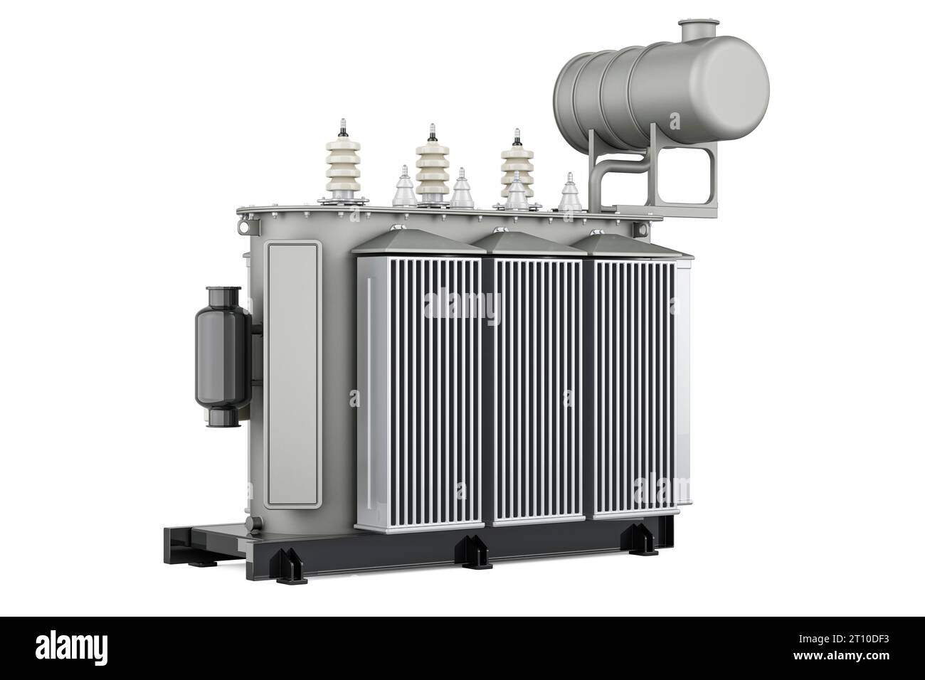 High voltage power transformer. 3D rendering isolated on white ...