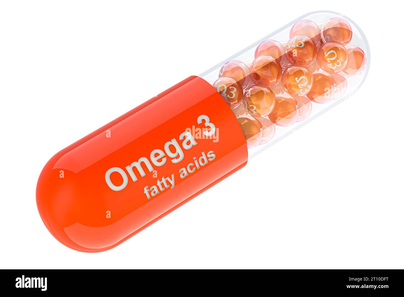 Vitamin Omega 3, fatty acids, capsule. 3D rendering isolated on white ...