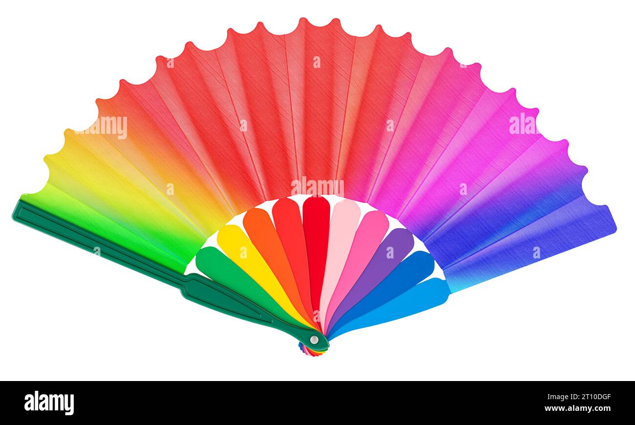 Rainbow Handheld Fan, 3d rendering isolated on white background Stock ...