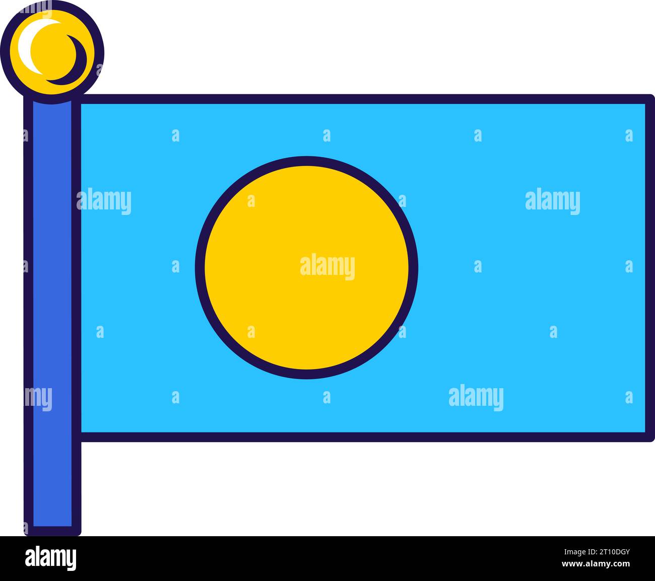 Palau country national flag on flagpole vector. Light blue field with ...