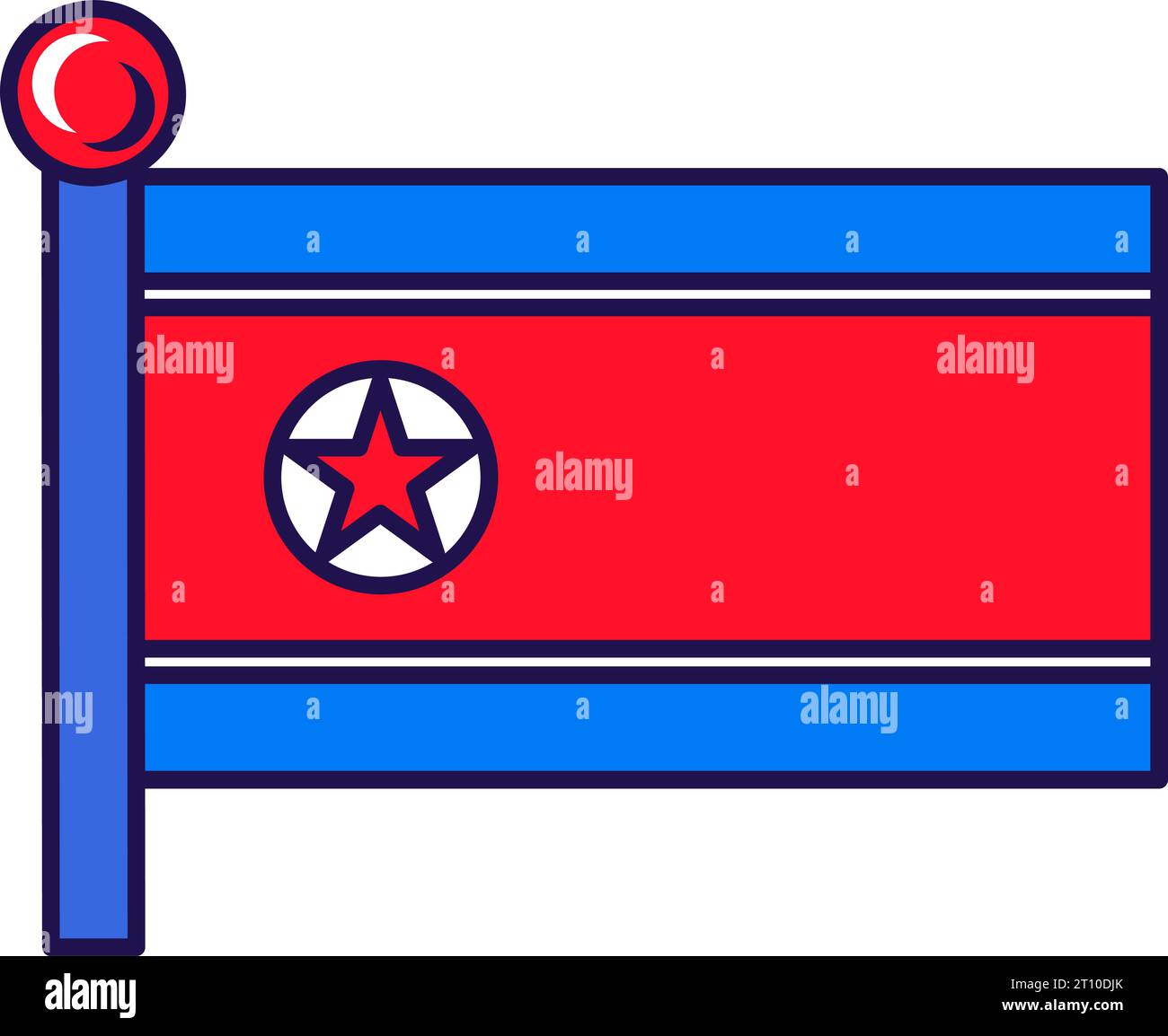 North korea country nation flag on flagpole vector. Red, white and blue ...