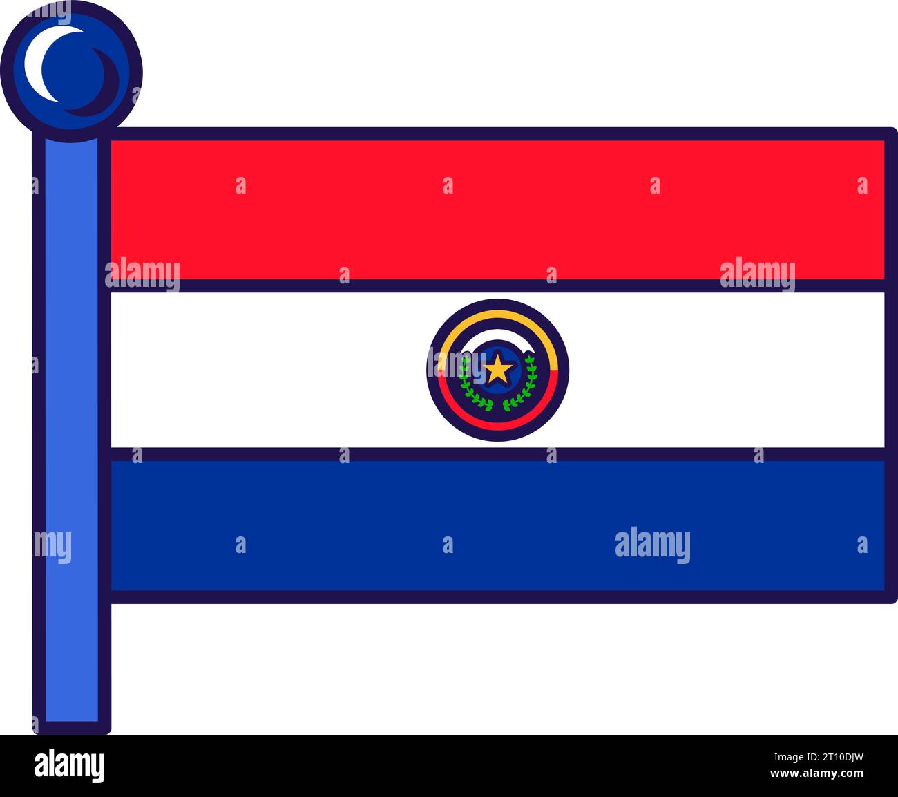 Paraguay country nation flag on flagpole vector. Horizontal triband of ...