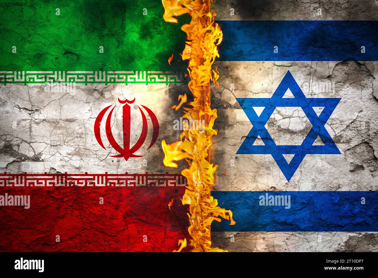 Conflict and war between, Iran. 10th Oct, 2023. and Israel burning ...