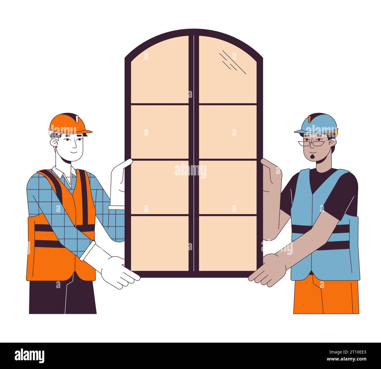 Window installers holding frame 2D linear cartoon characters Stock ...