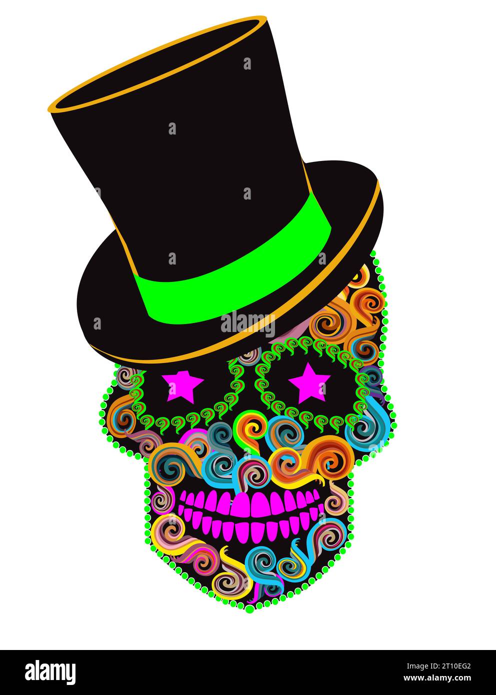 Mexican skull head with cylinder hat. Day of the dead and Halloween ...