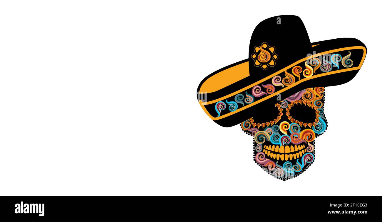 Mexican skull head with sombrero. Day of the dead and Halloween ...