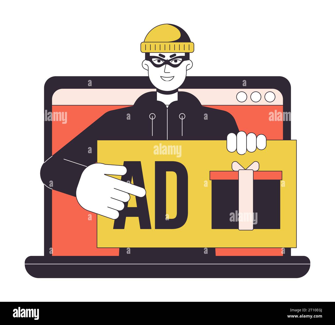 Advertising fraud laptop flat line concept vector spot illustration ...