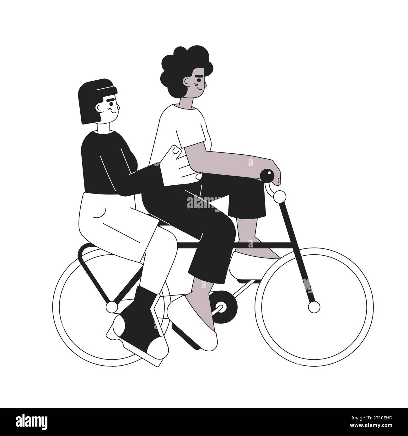 Girls riding on bicycle monochromatic flat vector characters Stock ...