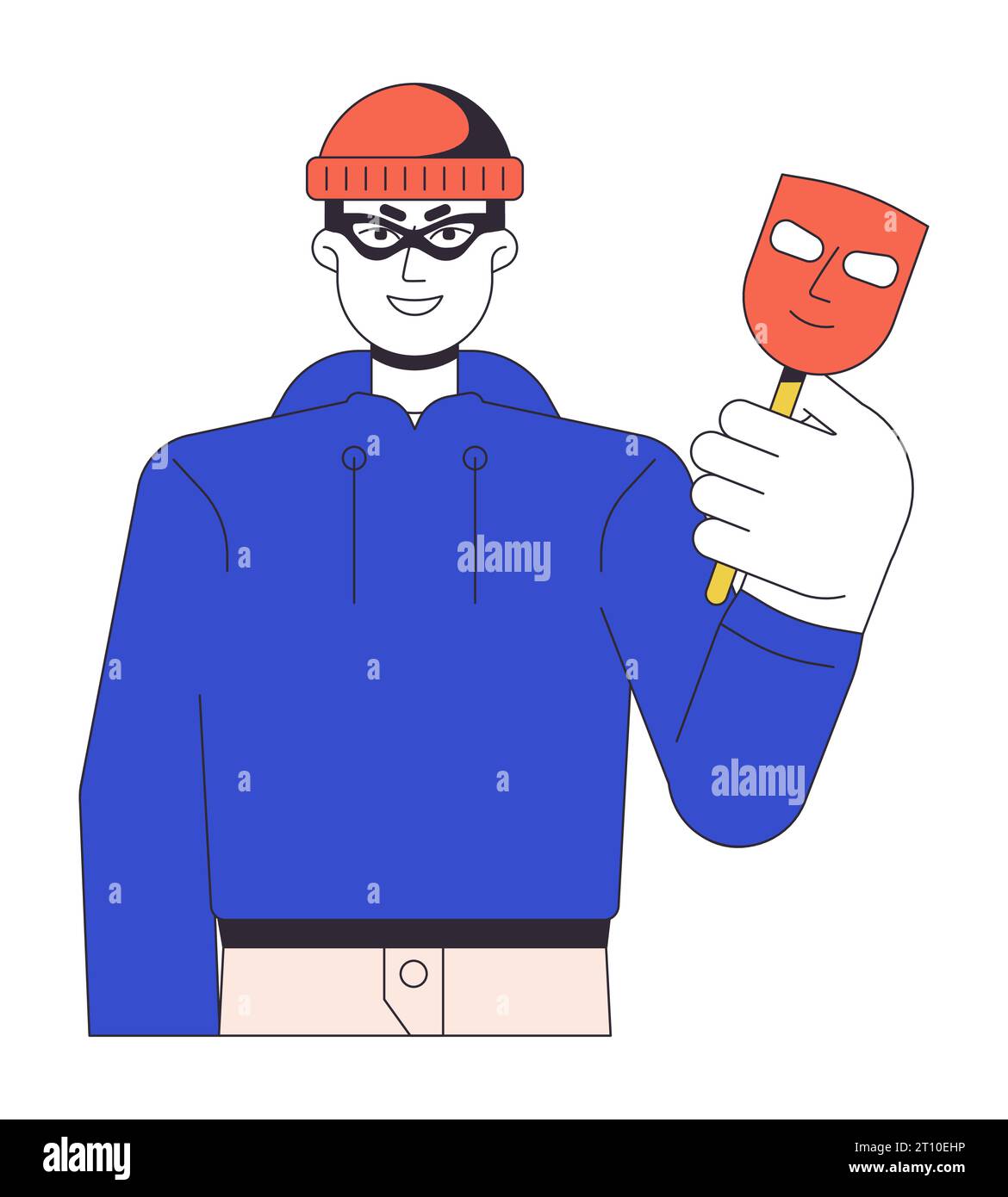 Man stealing personal information flat line color vector character ...