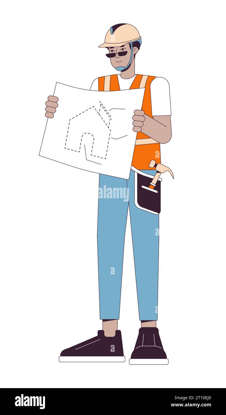 Home builder holding blueprint 2D linear cartoon character Stock Vector ...