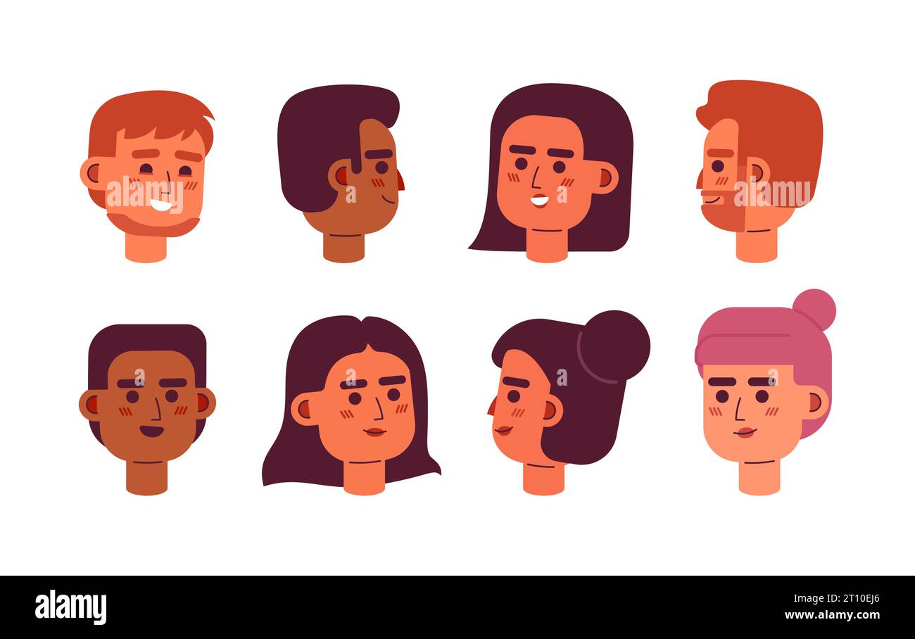 Multicultural people happy 2D vector avatars illustration set Stock ...