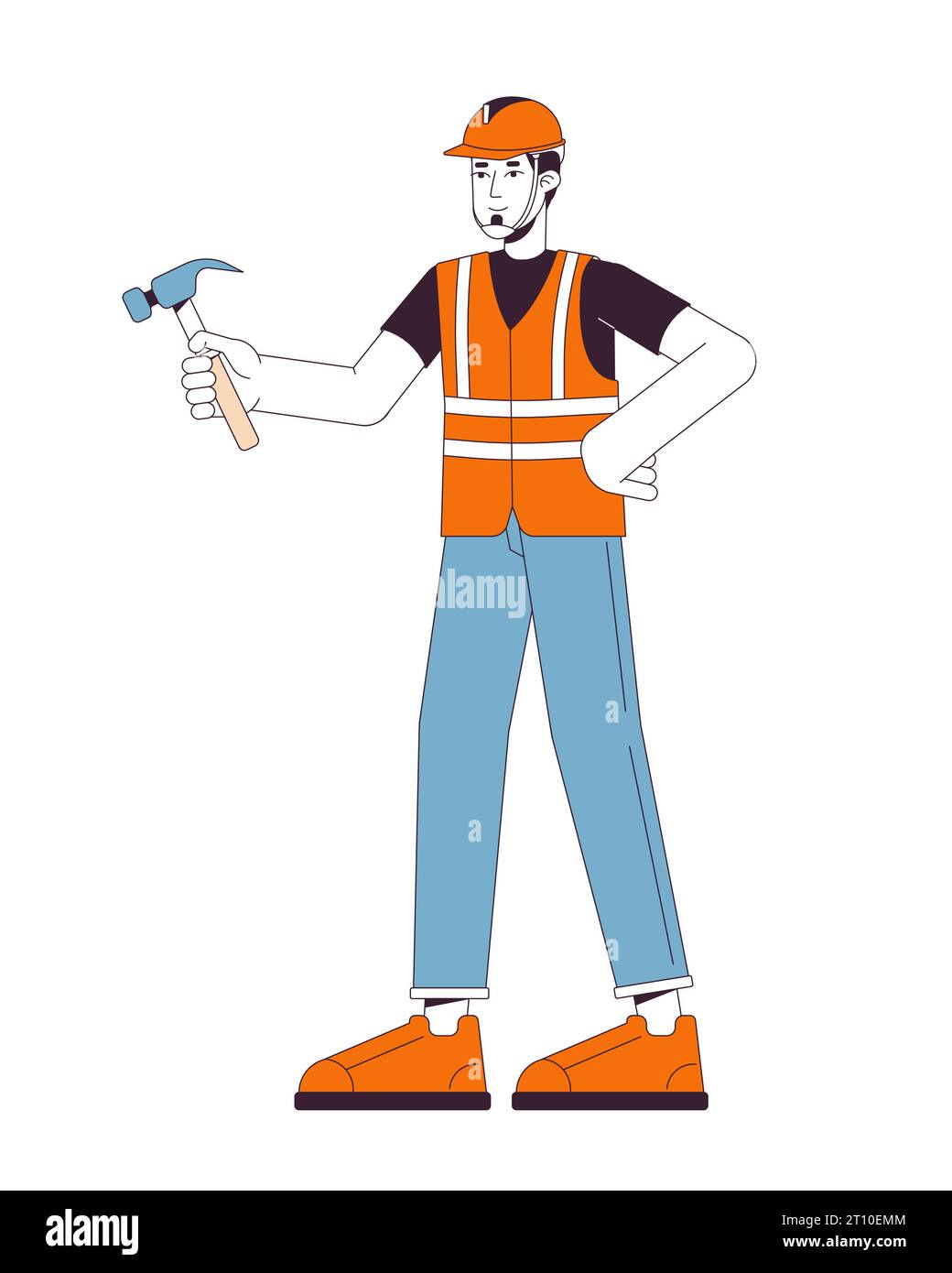 European repairman holding hammer 2D linear cartoon character Stock ...