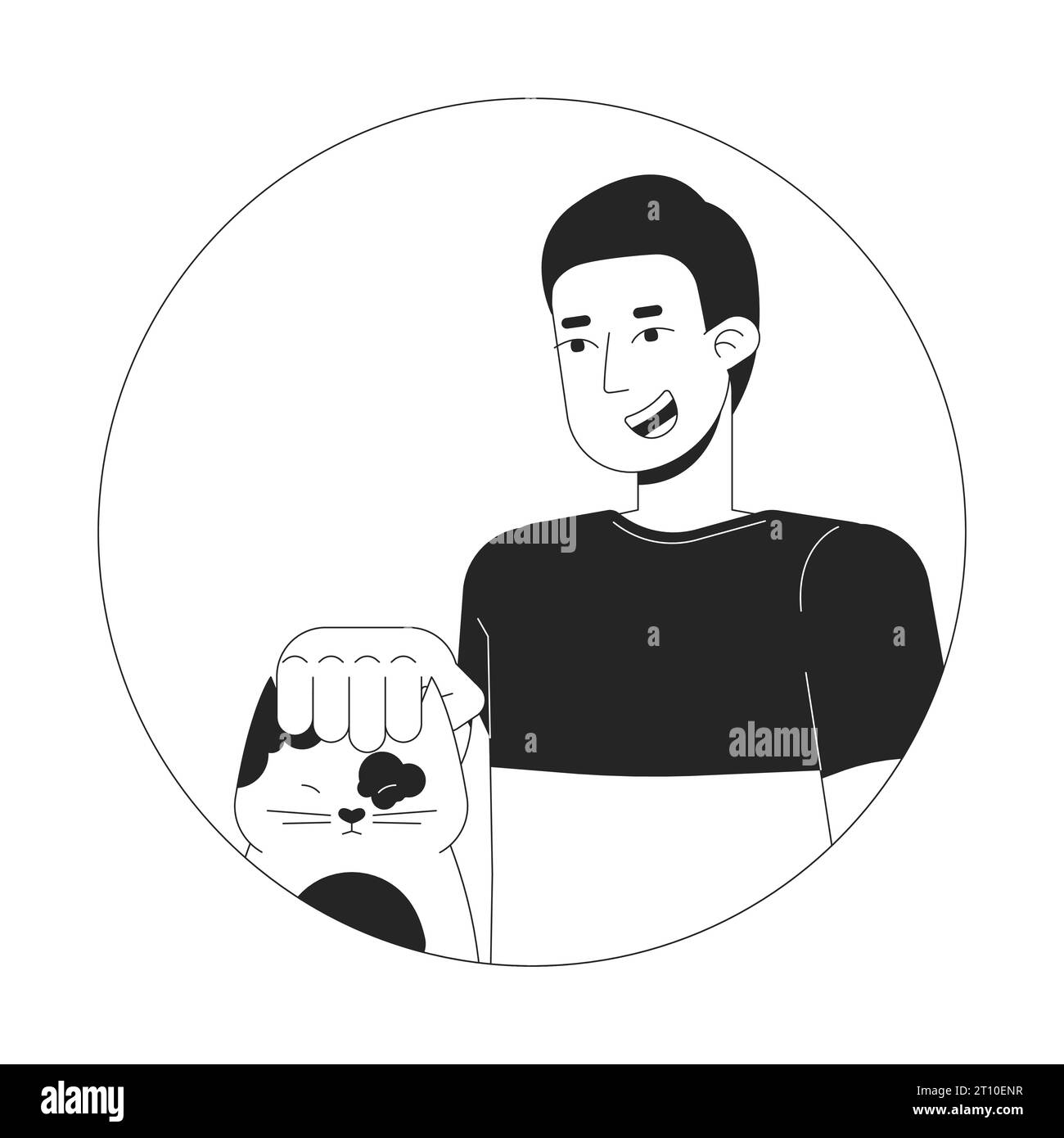 Caucasian guy gently petting cat black and white 2D vector avatar ...