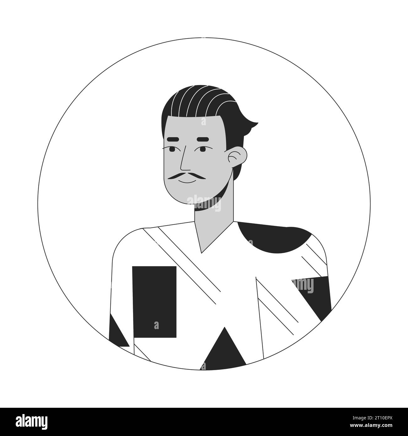 Hispanic adult man with pencil moustache black and white 2D vector ...