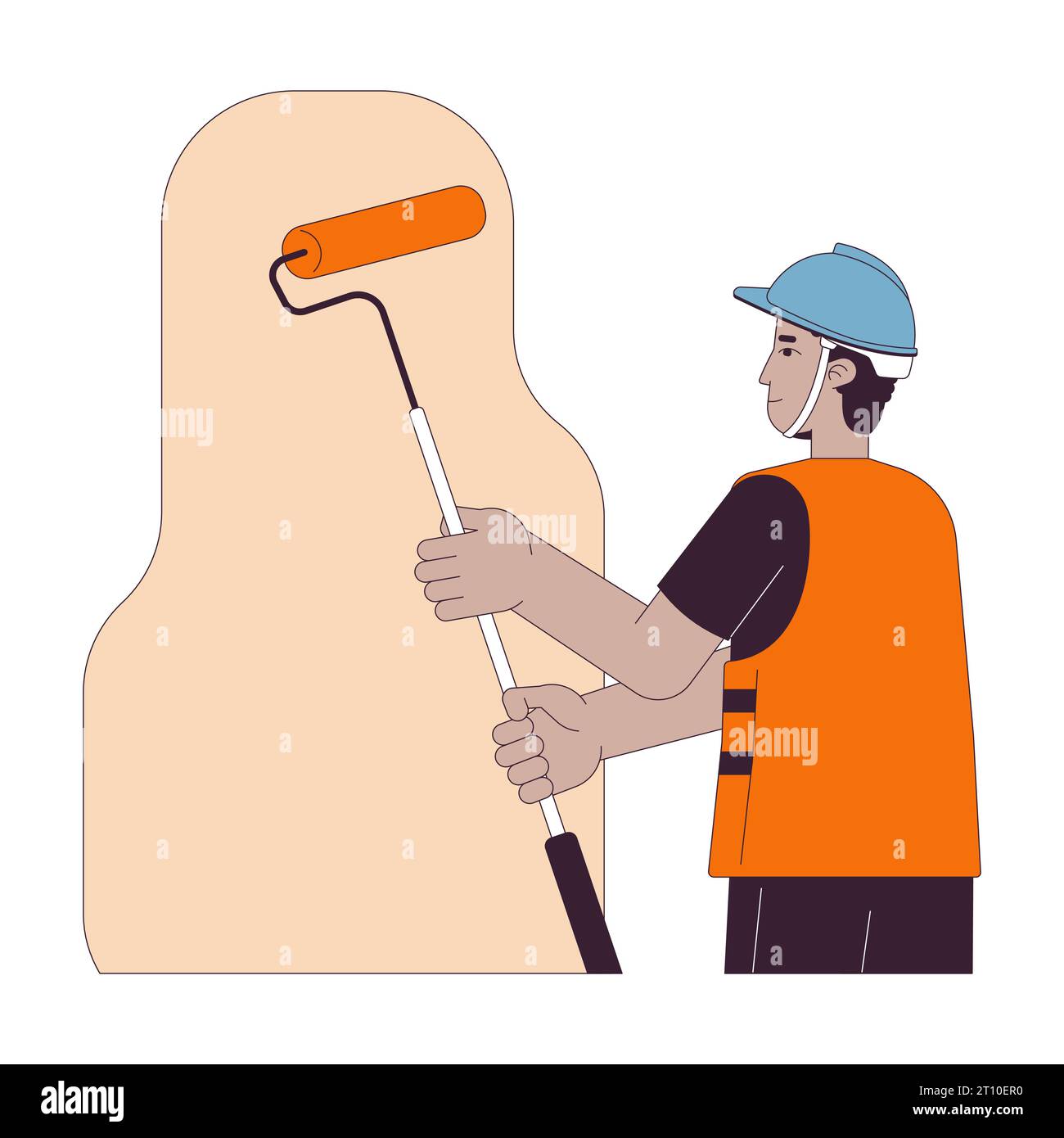 Hispanic construction worker painting walls 2D linear cartoon character ...