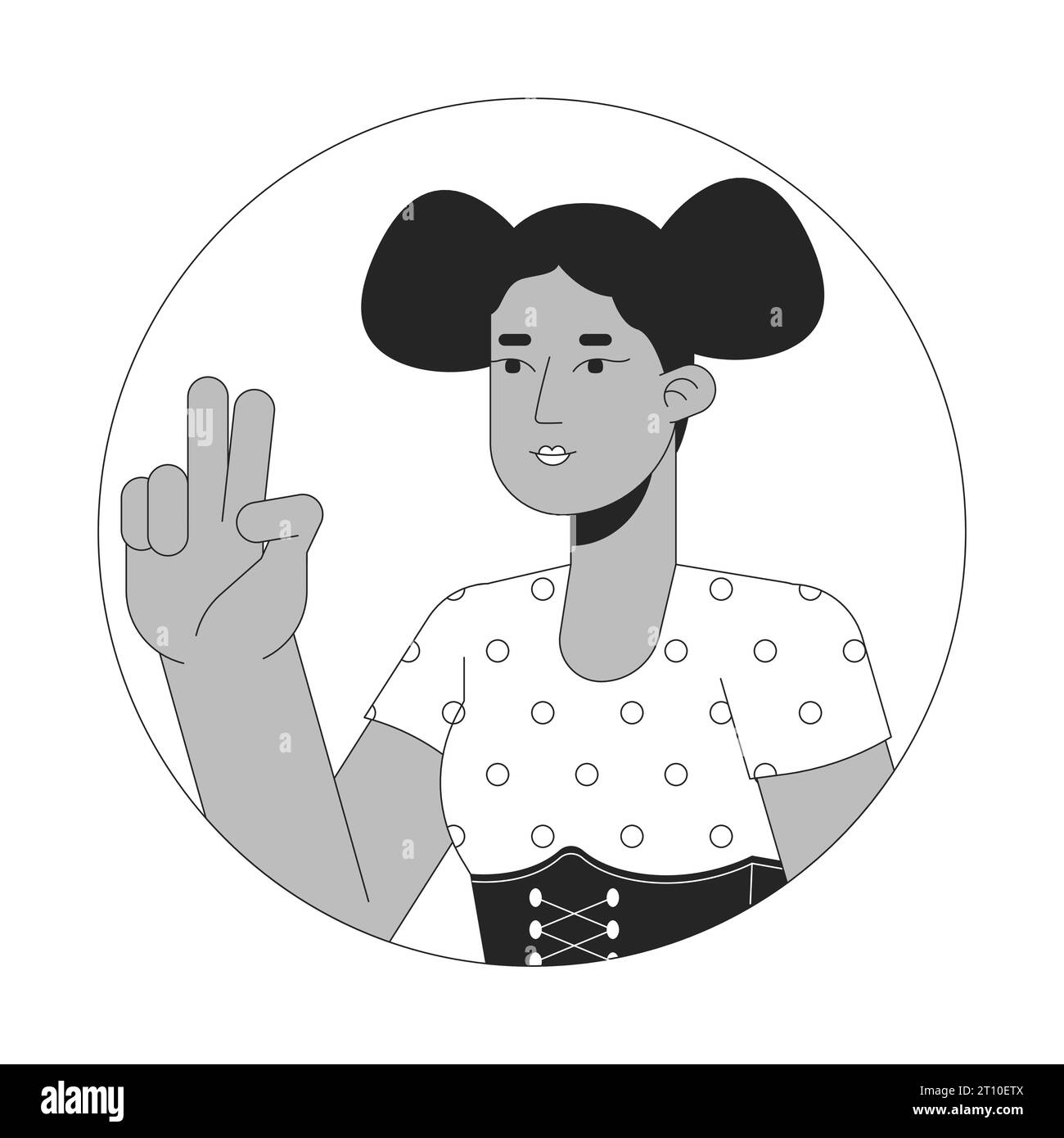 African american peace sign girl black and white 2D vector avatar ...