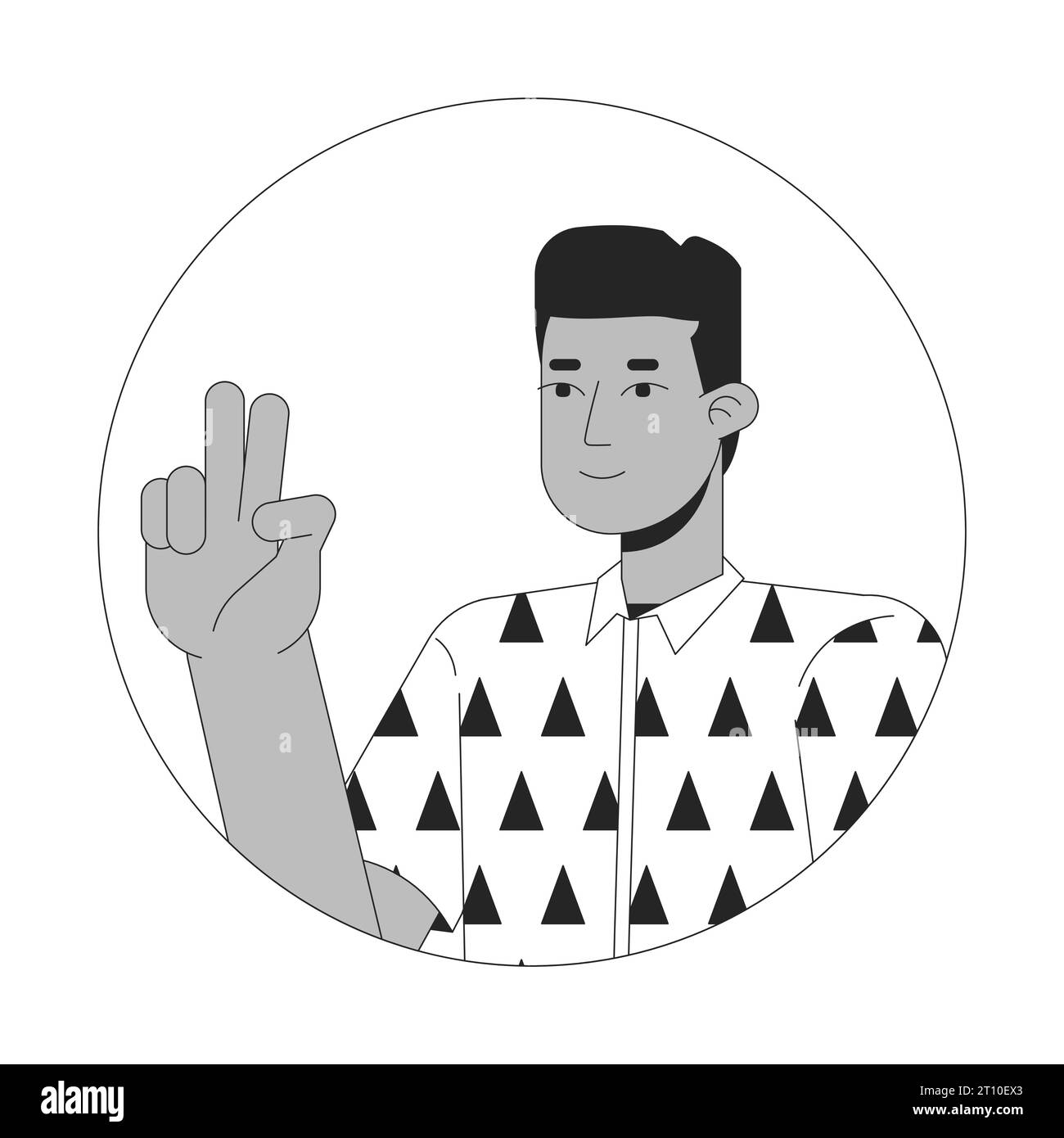 African american young man peace fingers black and white 2D vector avatar illustration Stock ...