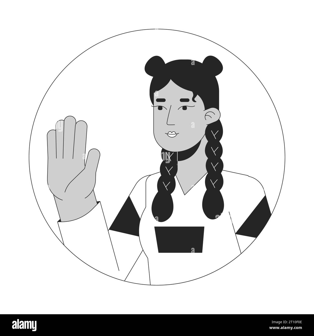 Stylish hispanic girl hello wave black and white 2D vector avatar ...
