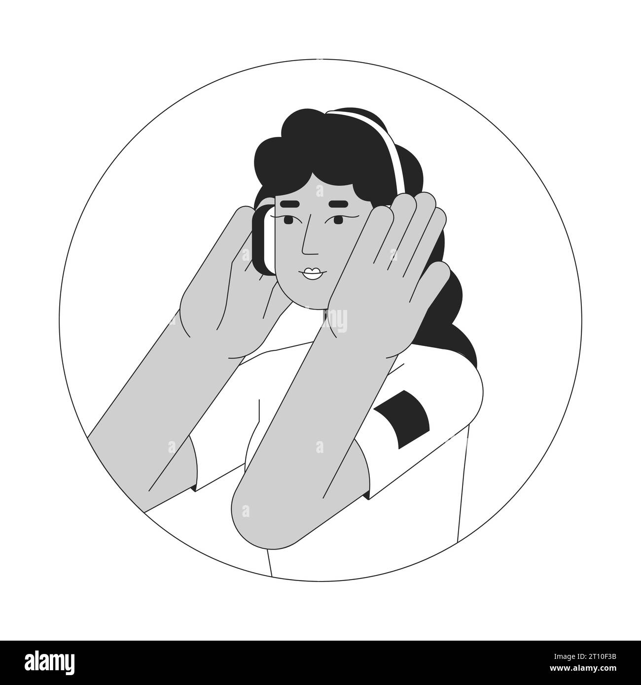 Headphones lady latin american black and white 2D vector avatar ...