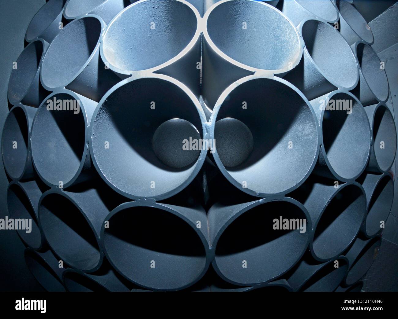 Many metal short tubes welded together grenade storage, part of ...