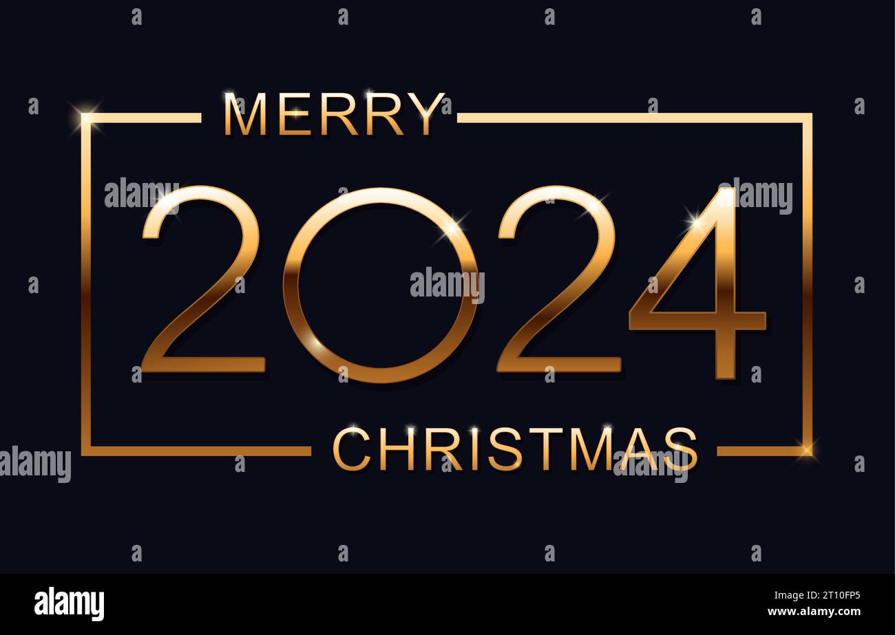 Merry Christmas and Happy New 2024 Year. Greeting Card. Elegant gold ...