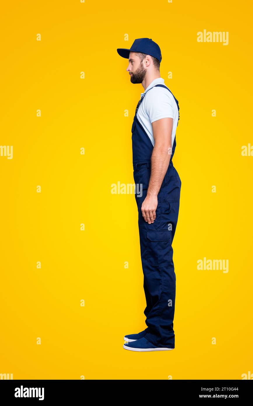 Full size body profile portrait, snap of attractive, confident deliver ...