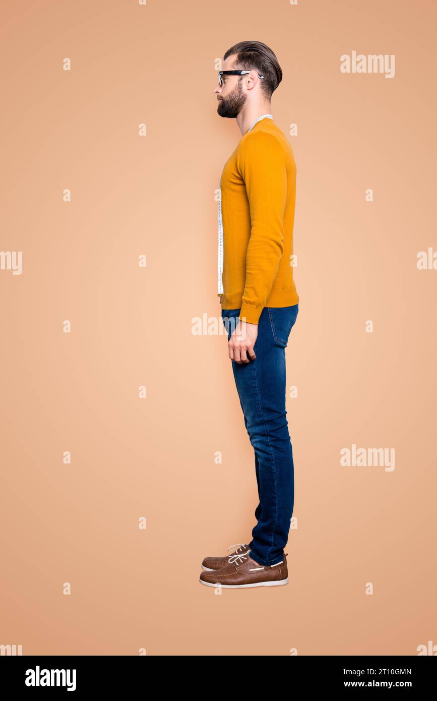 Full size fullbody, side view portrait snap of trendy attractive ...