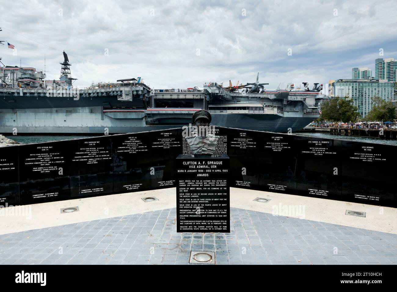 Monument to the US Navey with bust of Clifton A. F. Sprague. USS Midway ...