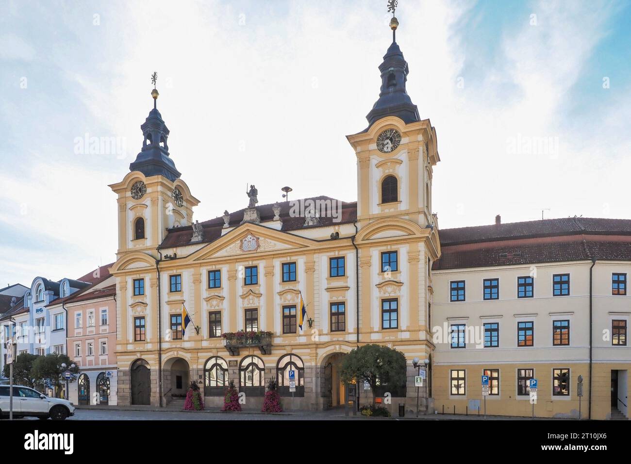 Baroque town hall in Pisek, Czech Republic, September 17, 2023. The ...