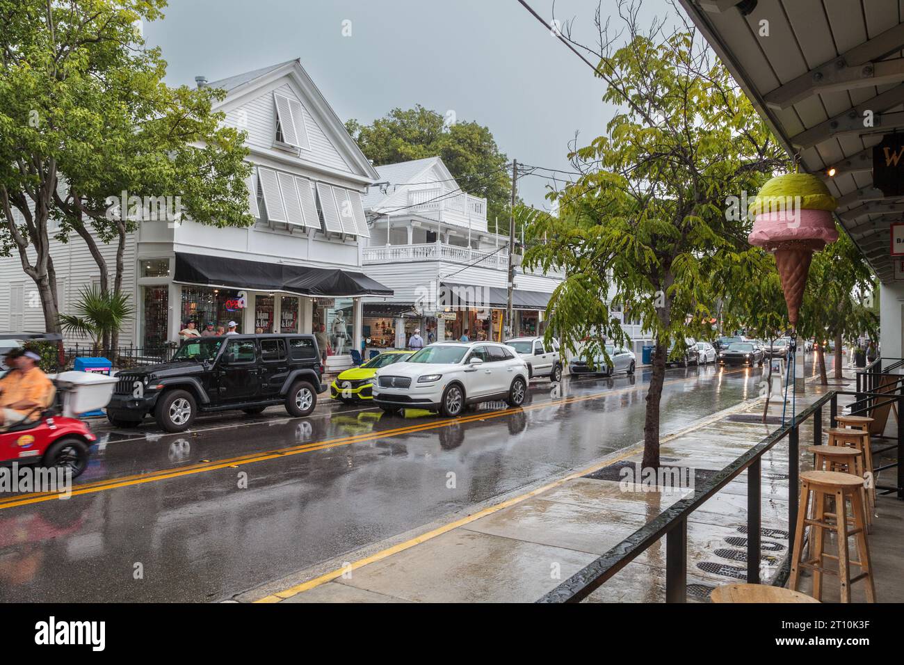 Duval Street, Key West, Florida, USA on a very wet rainy day Stock ...
