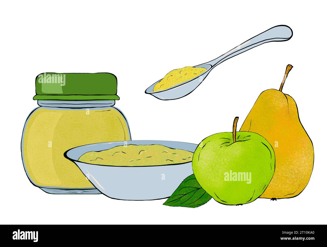 Baby food. Colored complementary foods for infants. Plate with puree ...